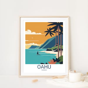 Oahu Hawaii Travel Poster, Island Art, Beach Print - Etsy