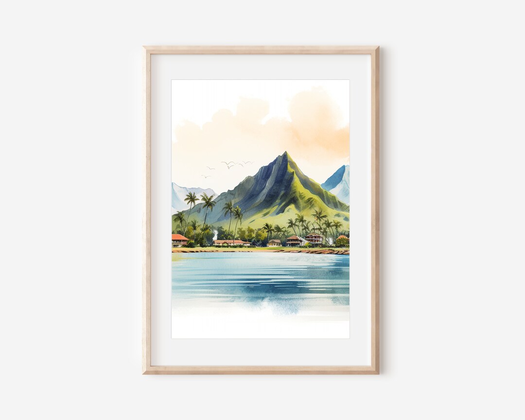 Hawaiian Paradise Watercolor - Tropical Landscape Art, Island Bliss ...