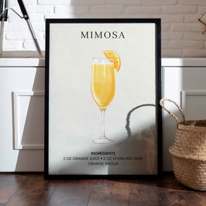 Mimosa Art Print | Bar Cart Decor | Cocktail Art Poster | Mixology Gift ...