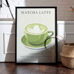 Matcha Latte Poster | Tea Coffee Print | Japanese Tea | Retro Beverage ...