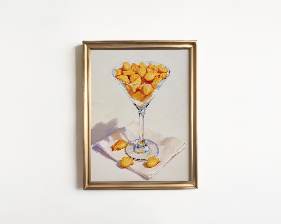 Cheddar Fish Crackers in a Martini Glass Art Print: Nostalgic Still ...