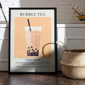 Bubble Tea Print | Boba Milk Tea Art Poster | Gift for Her | Caffine ...