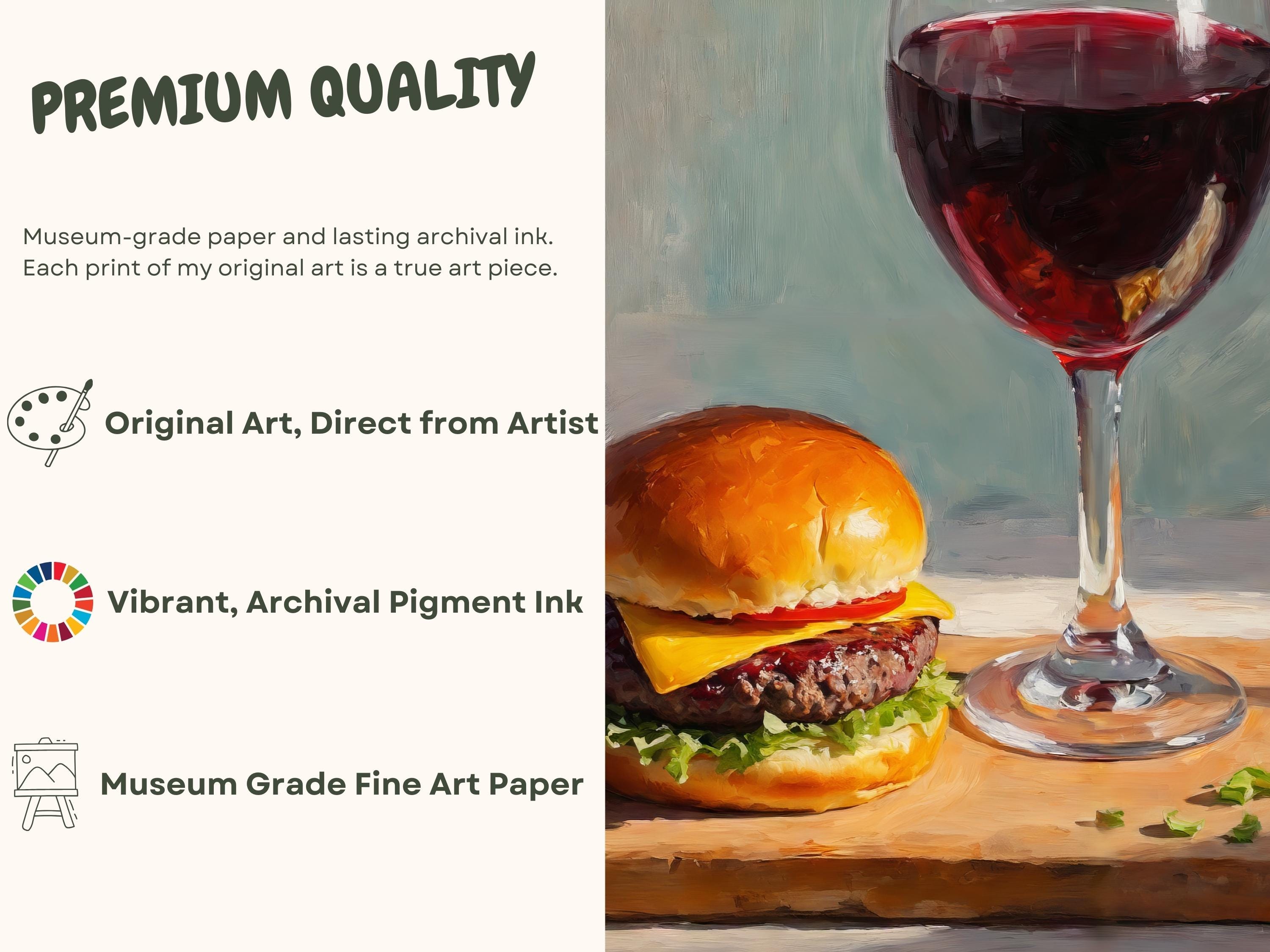 Red Wine and Cheeseburger Print | Cute Quirky Whimsical | Cocktail Art ...