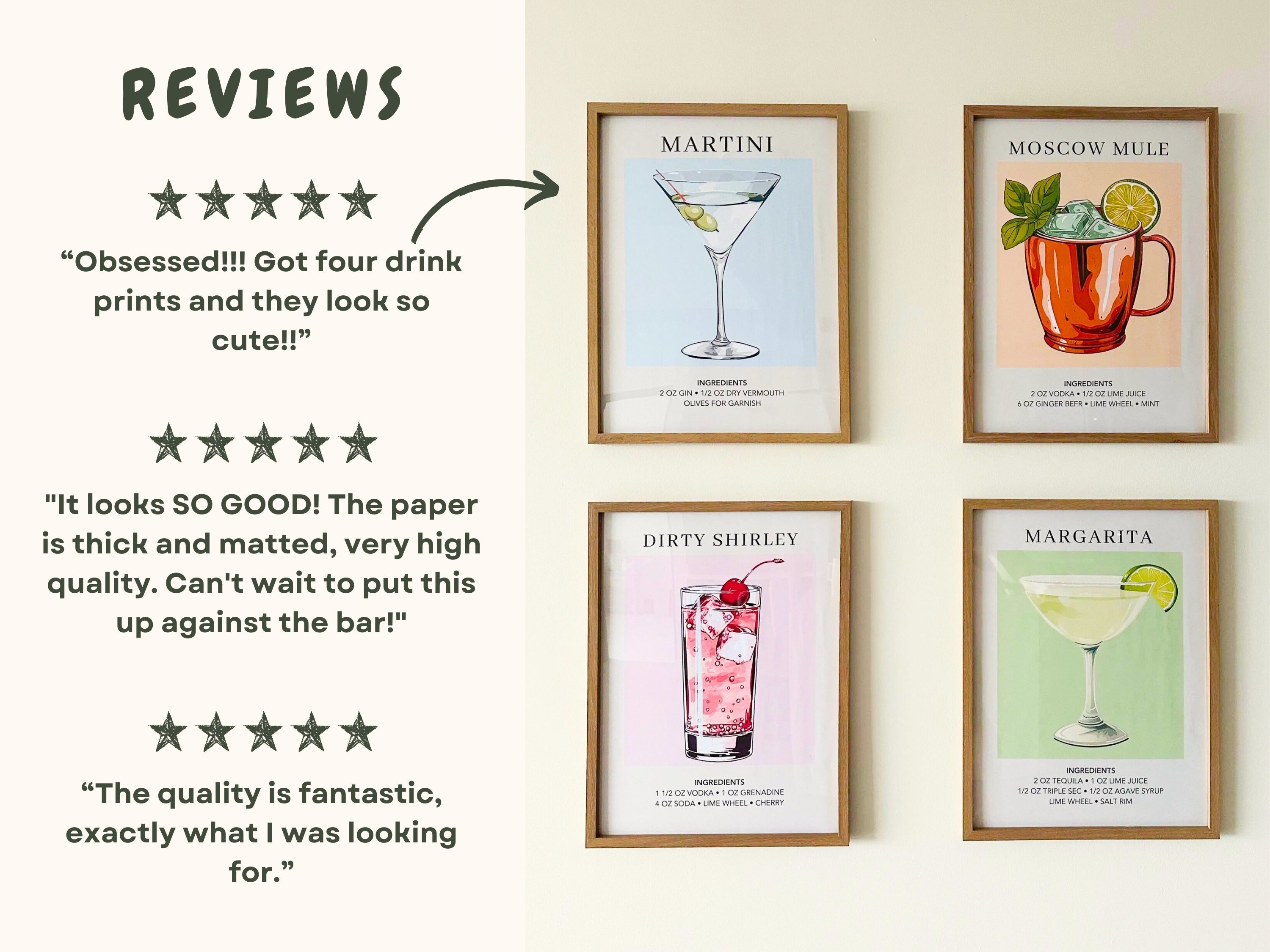 Martini Cocktail Art Print | Bar Cart Decor | Classic Martini Poster ...