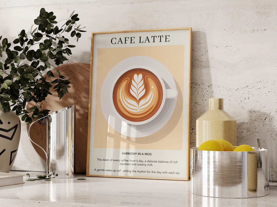 Cafe Latte Print | Coffee Art Poster | Gift for Her | Caffine Sign for ...