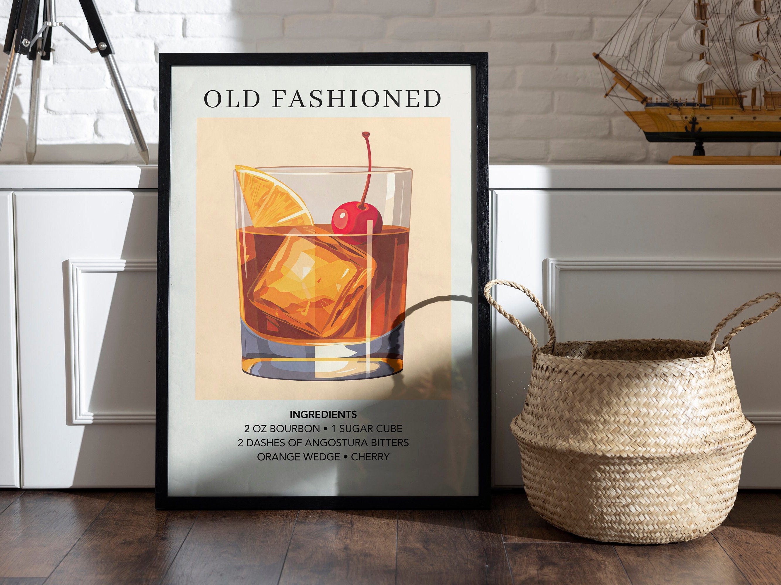 Old Fashioned Art Print Bar Cart Decor Cocktail Poster - Etsy
