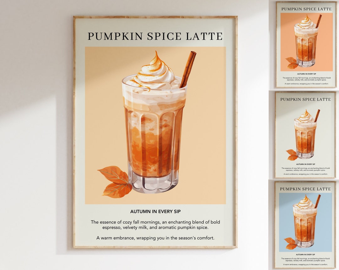 Pumpkin Spice Latte Print | Coffee Art Poster | Caffine Sign for Cafe ...