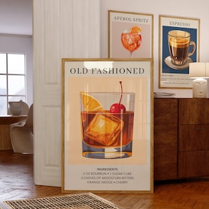 Old Fashioned Art Print | Bar Cart Decor | Cocktail Poster | Signature ...