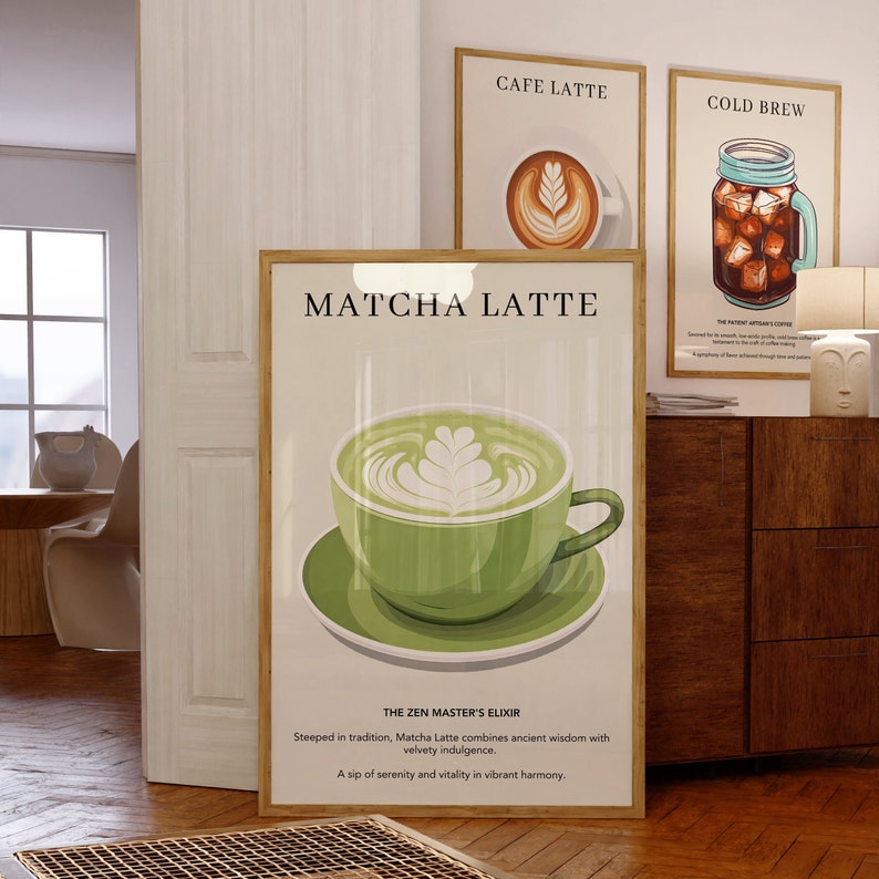 Matcha Latte Poster | Tea Coffee Print | Japanese Tea | Retro Beverage ...