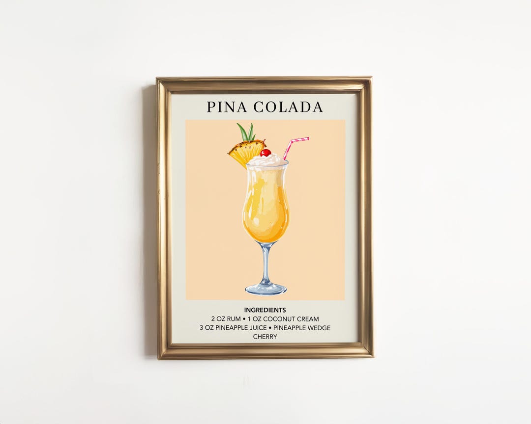 Pina Colada Cocktail Art Print: Perfect Gift for Drink Lovers, Bar Cart ...