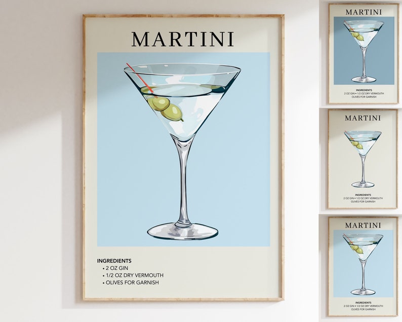 Martini Cocktail Art Print Bar Cart Decor Classic Martini - Etsy