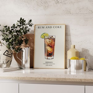 Rum and Coke Cocktail Poster | Signature Drink Sign Gifts for Him ...