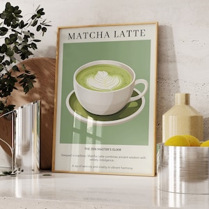 Matcha Latte Poster | Tea Coffee Print | Japanese Tea | Retro Beverage ...
