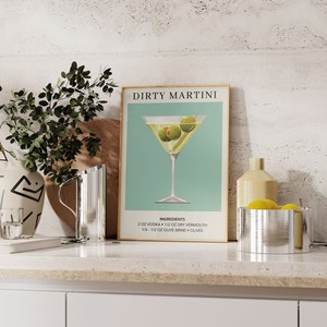 Dirty Martini Art Print | Cocktail Art Poster | Mixology Gift for Her ...