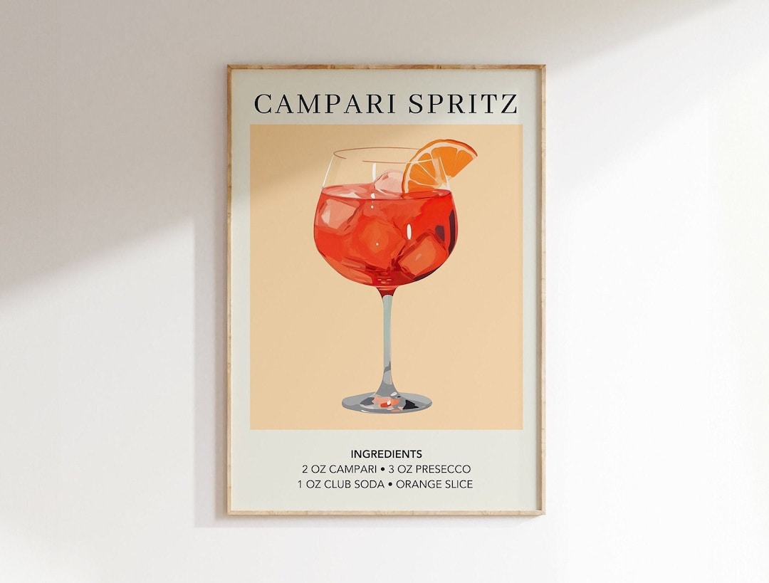 Campari Spritz Art Print Bar Cart Decor Cocktail Poster - Etsy UK