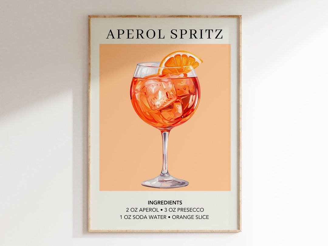 Bar Cart Decor Aperol Spritz Art Print | Cocktail Poster | Party ...