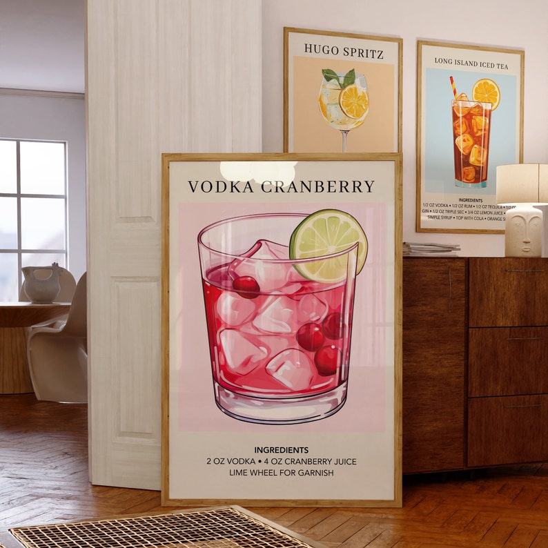 Vodka Cranberry Art Print | Bar Cart Decor Cocktail Poster | Wedding ...