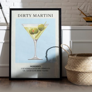 Dirty Martini Art Print | Bar Cart Decor | Cocktail Art Poster ...