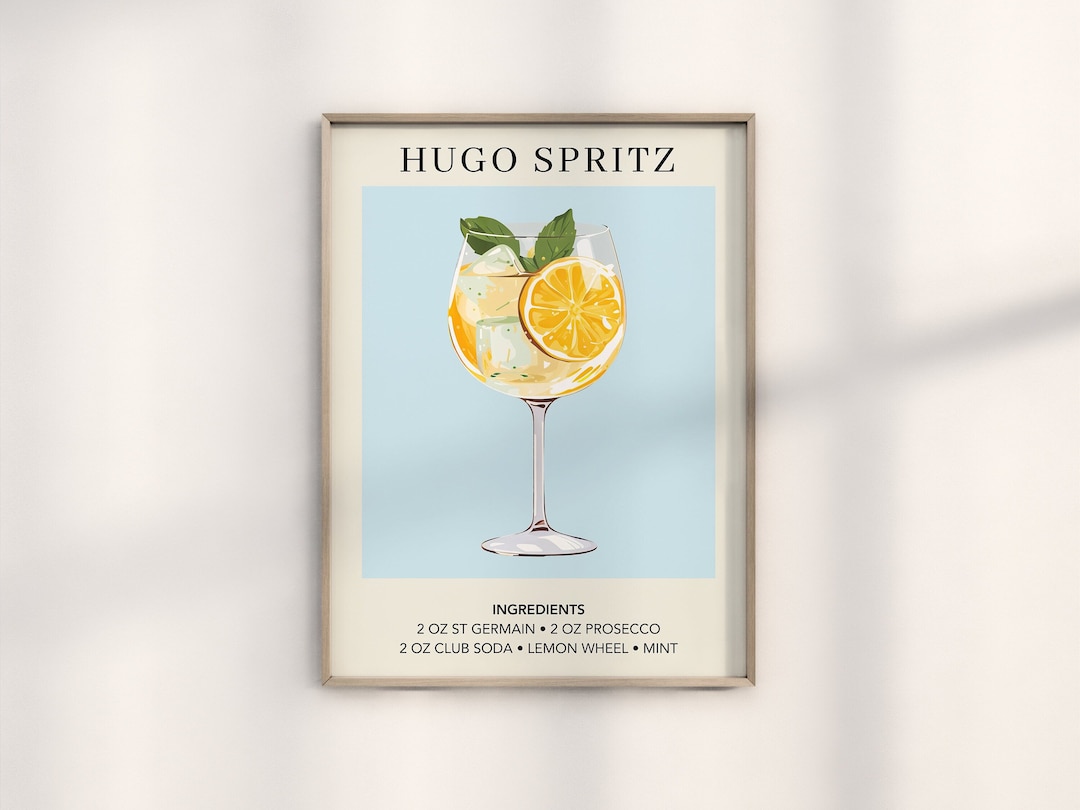 Hugo Spritz Art Print | St Germain Bar Cart Decor | Cocktail Art Poster ...