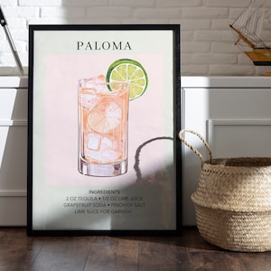 Paloma Art Print | Bar Cart Decor | Cocktail Poster | Signature Drink ...