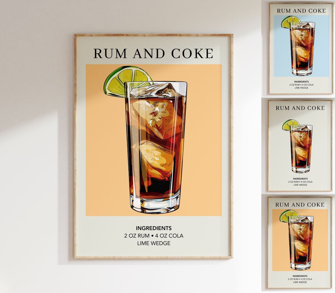 Rum and Coke Cocktail Poster | Signature Drink Sign Gifts for Him ...