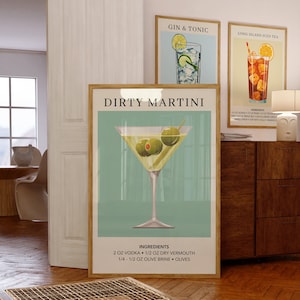 Dirty Martini Art Print | Cocktail Art Poster | Mixology Gift for Her ...