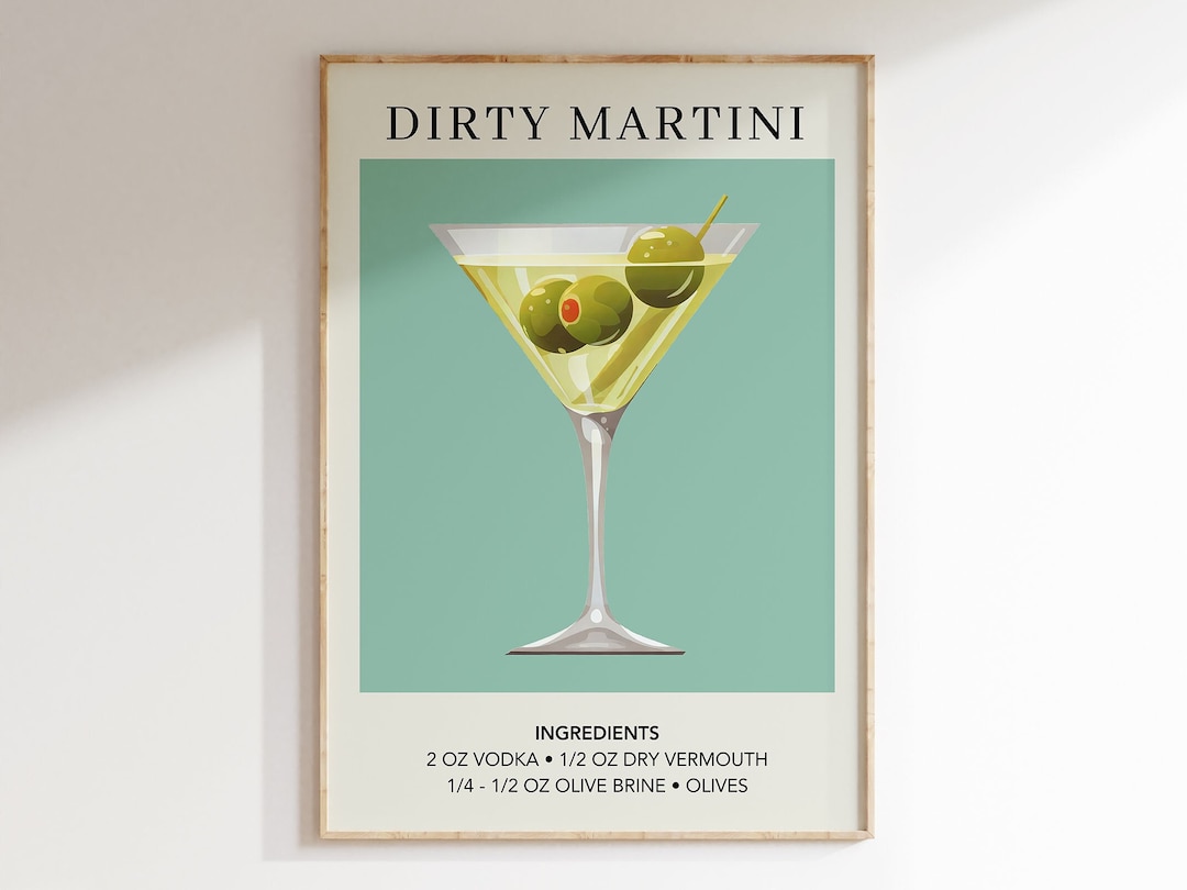 Dirty Martini Art Print | Cocktail Art Poster | Mixology Gift for Her ...
