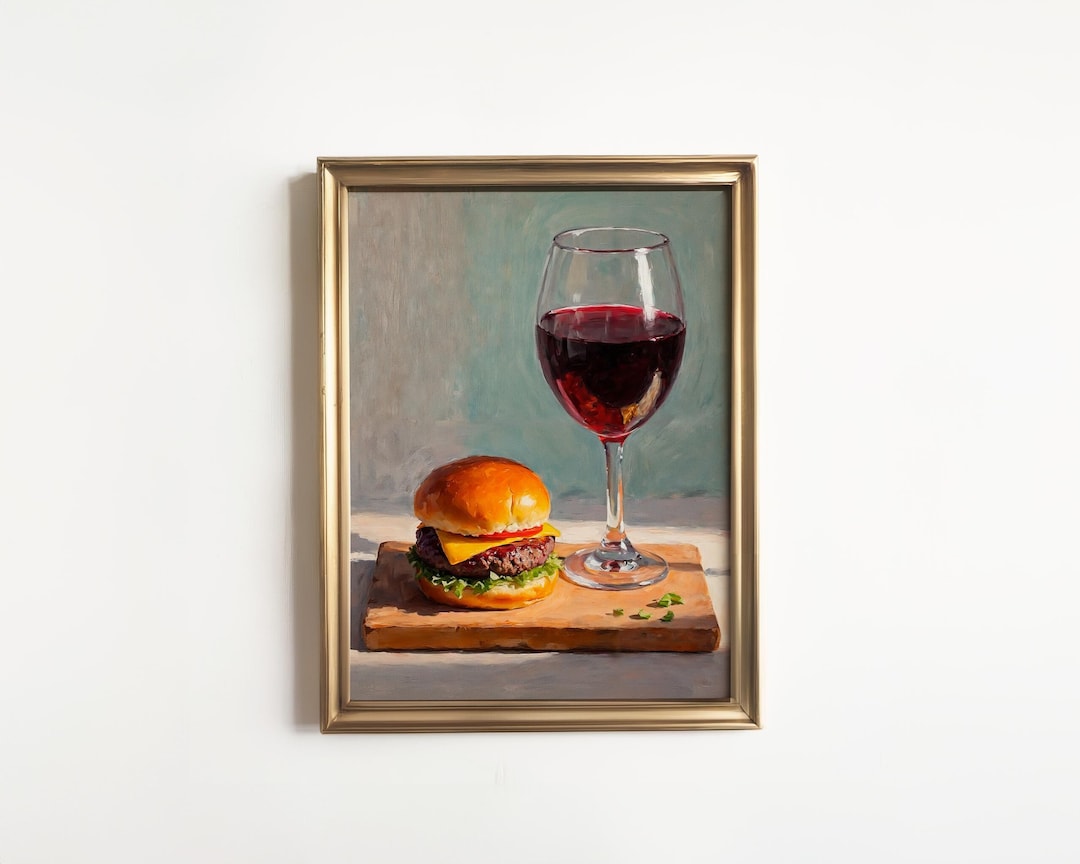Red Wine and Cheeseburger Print | Cute Quirky Whimsical | Cocktail Art ...