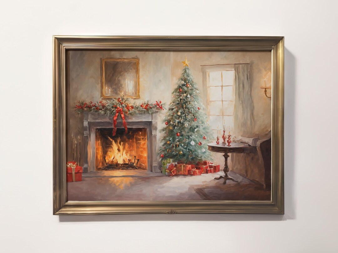 Christmas Morning Print | Tree Presents Fireplace Holiday Decor ...