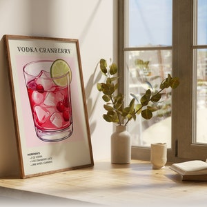 Vodka Cranberry Art Print | Bar Cart Decor Cocktail Poster | Wedding ...