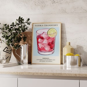 Vodka Cranberry Art Print | Bar Cart Decor Cocktail Poster | Wedding ...