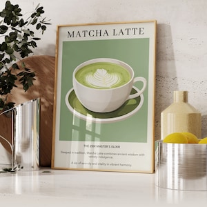 Matcha Latte Poster | Tea Coffee Print | Japanese Tea | Retro Beverage ...