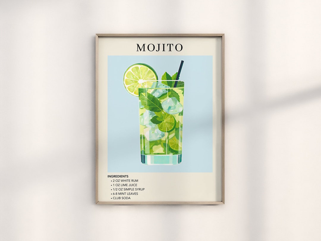 Mojito Art Print | Cocktail Art Poster | Cocktail Mixology Gift for Her ...