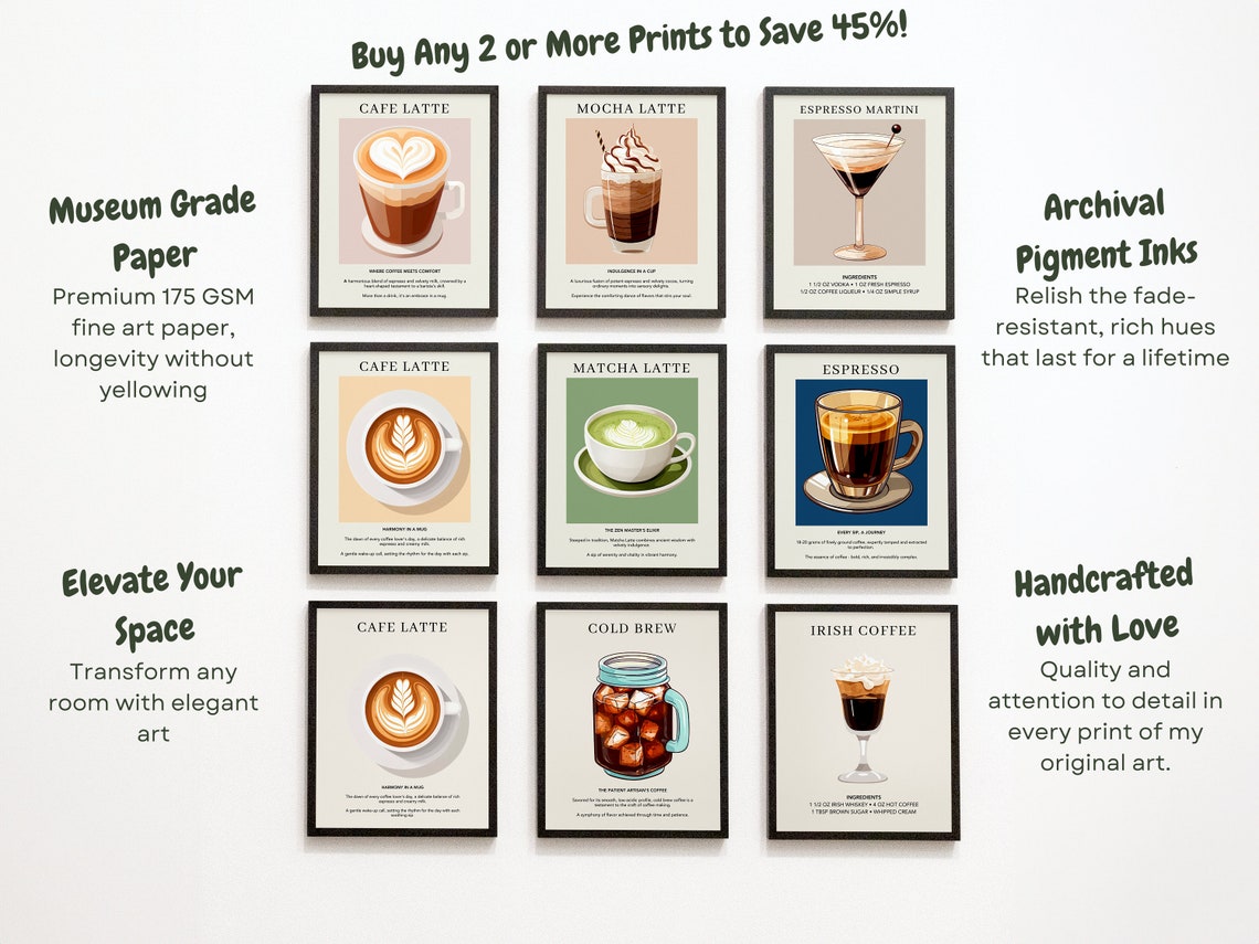 Matcha Latte Poster | Tea Coffee Print | Japanese Tea | Retro Beverage ...
