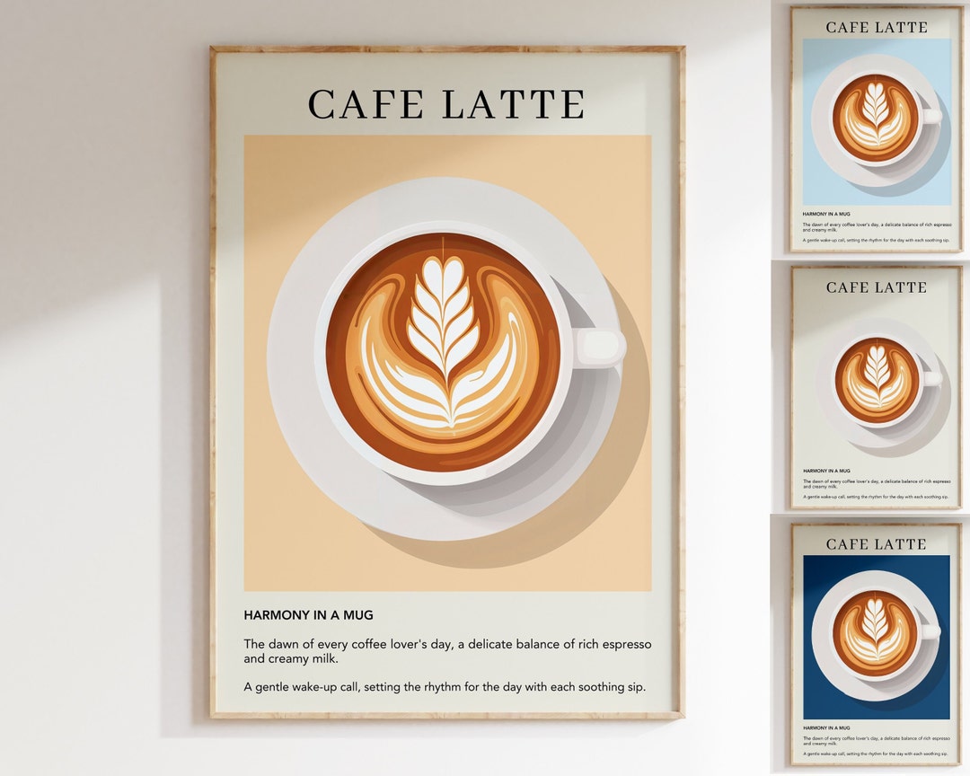 Cafe Latte Print | Coffee Espresso Kitchen Cart Art Poster | Italian ...