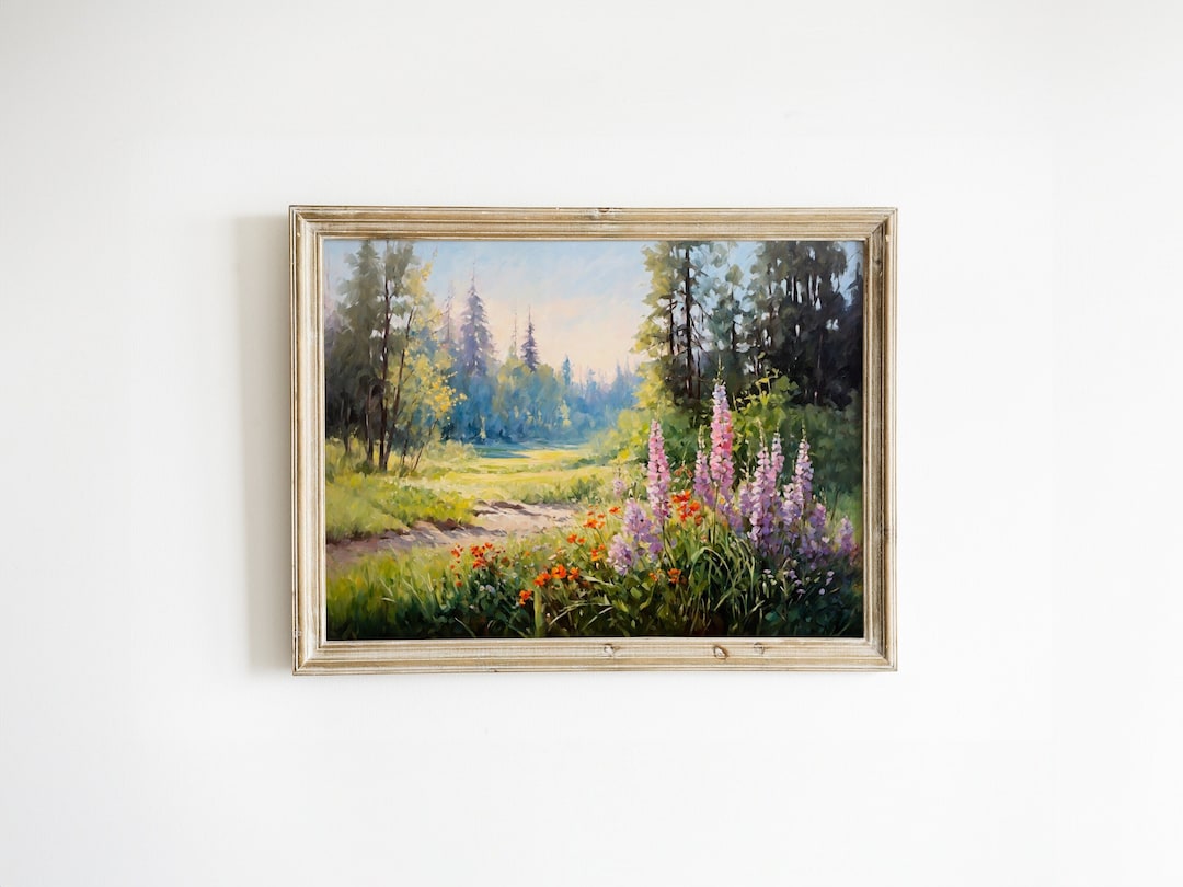 Forest Wildflower Meadow Print | Spring Tree Landscape Decor Wall Art ...