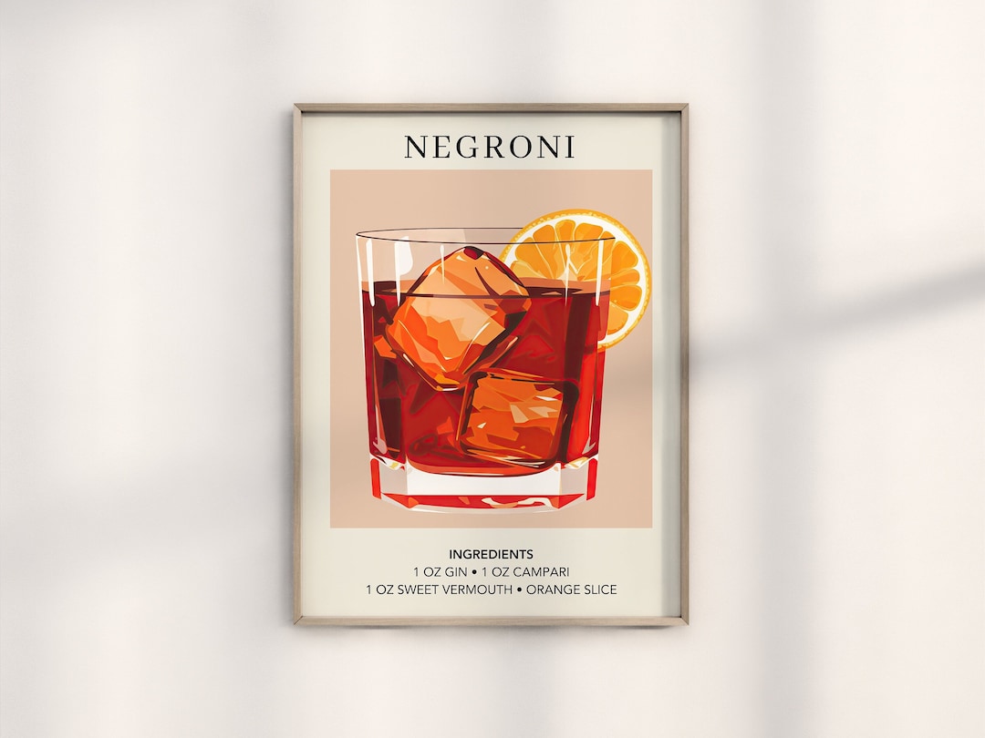 Negroni Art Print | Bar Cart Decor | Cocktail Poster | Signature Drink ...