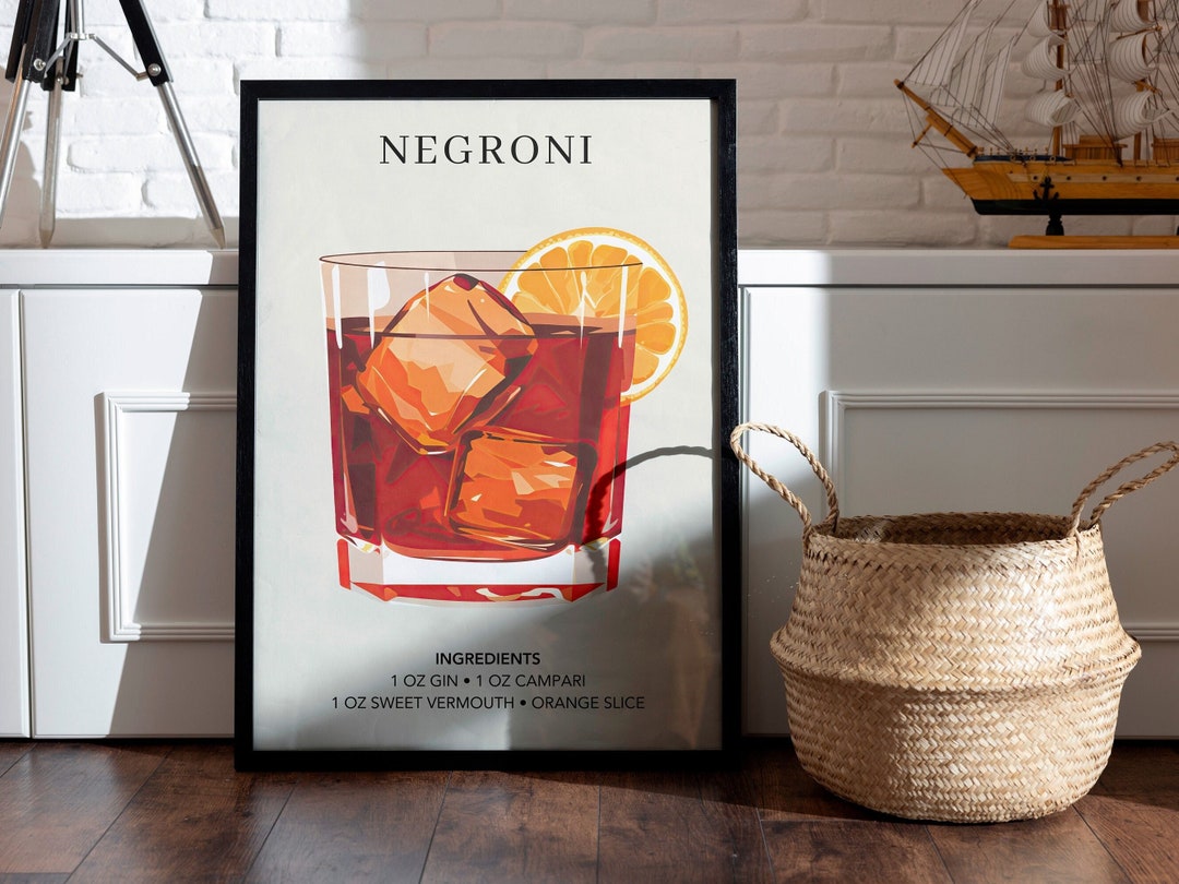 Negroni Art Print | Bar Cart Decor | Cocktail Poster | Signature Drink ...
