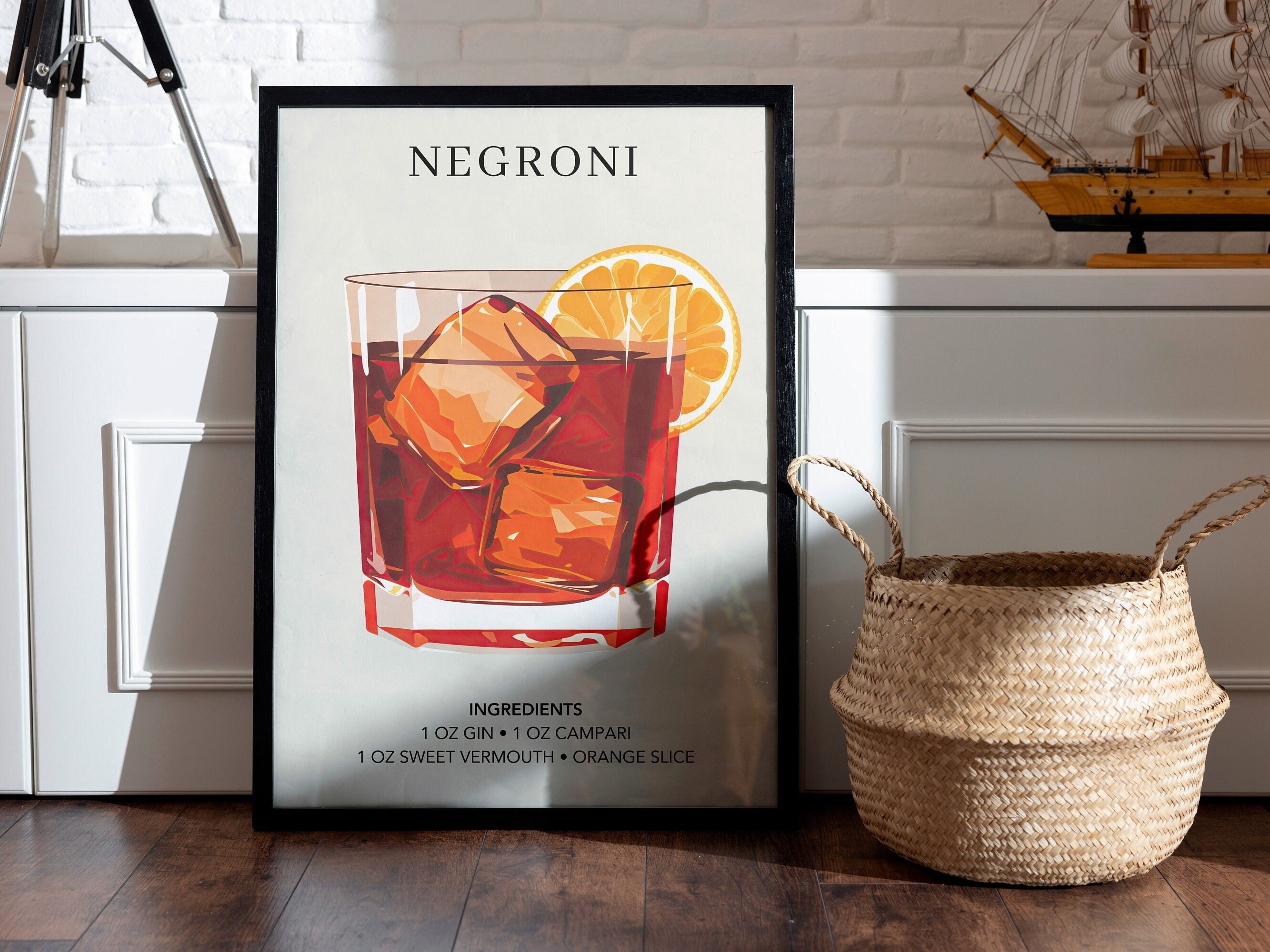 Negroni Art Print Bar Cart Decor Cocktail Poster - Etsy