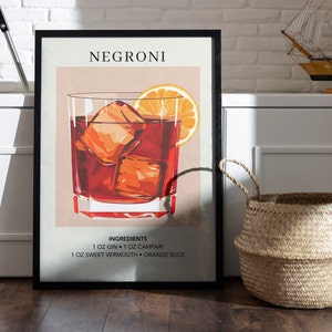 Negroni Art Print | Bar Cart Decor | Cocktail Poster | Signature Drink ...
