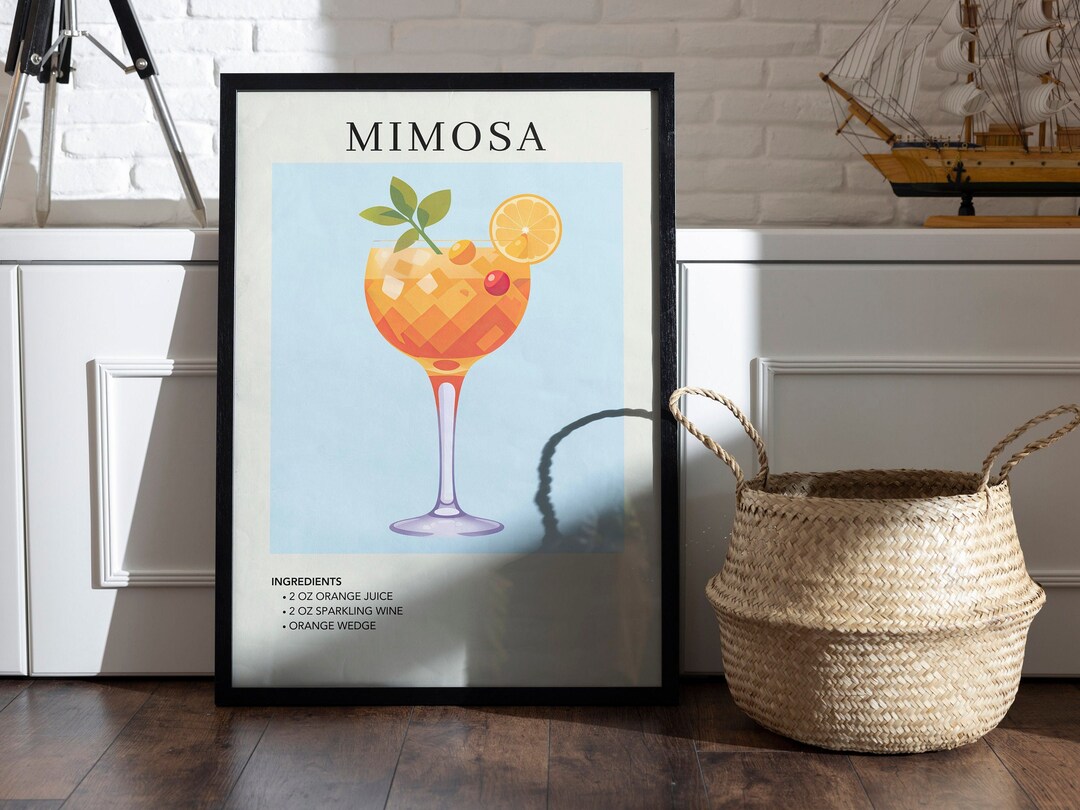 Mimosa Art Print | Cocktail Art Poster | Cocktail Mixology Gift for Her ...