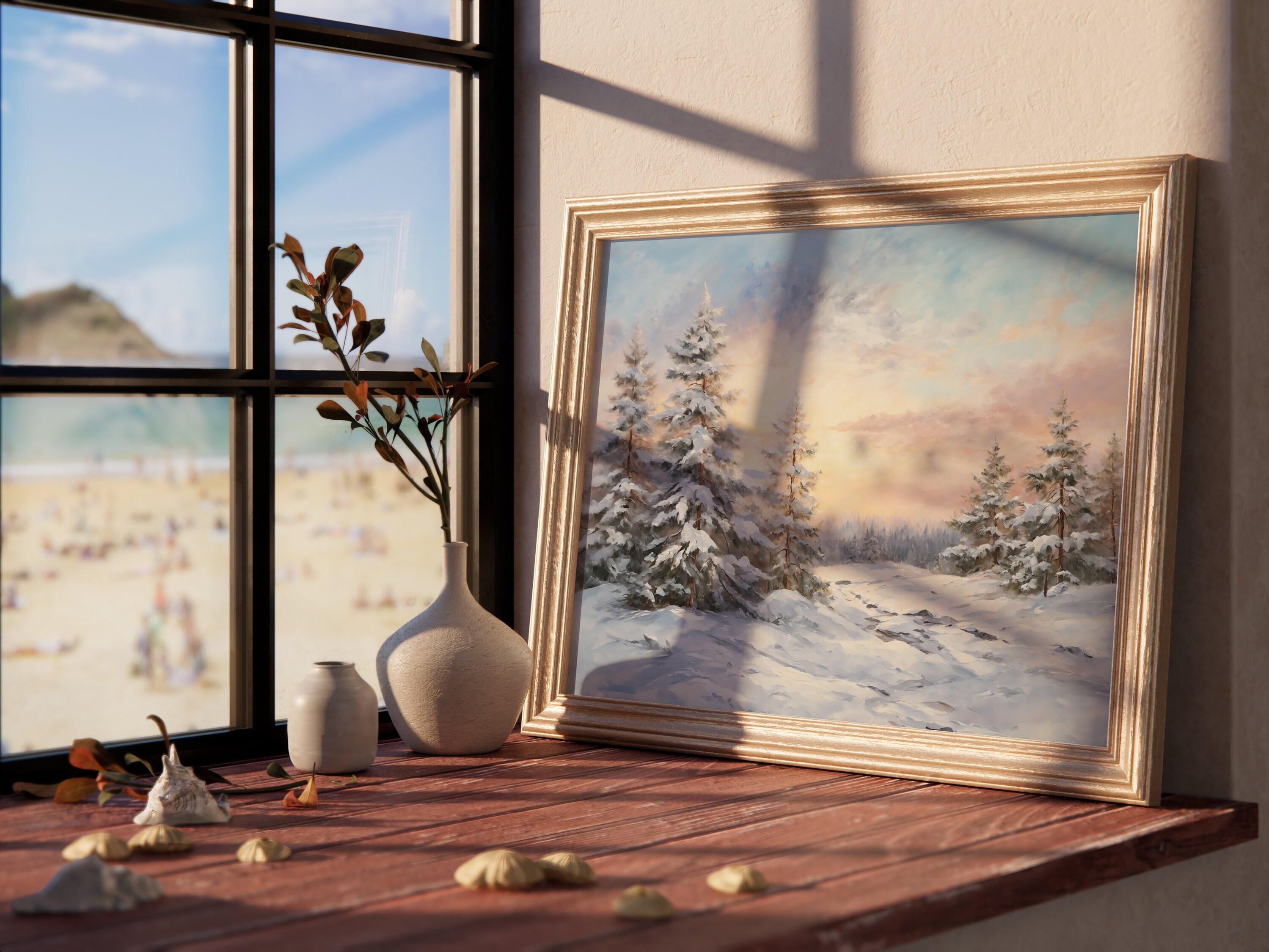 Snowy Forest Landscape Print | Winter Holiday Decor | Sunset Pine ...
