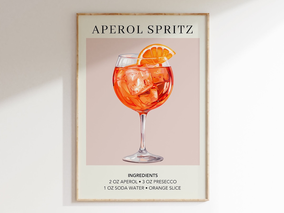 Bar Cart Decor Aperol Spritz Art Print | Cocktail Poster | Party ...
