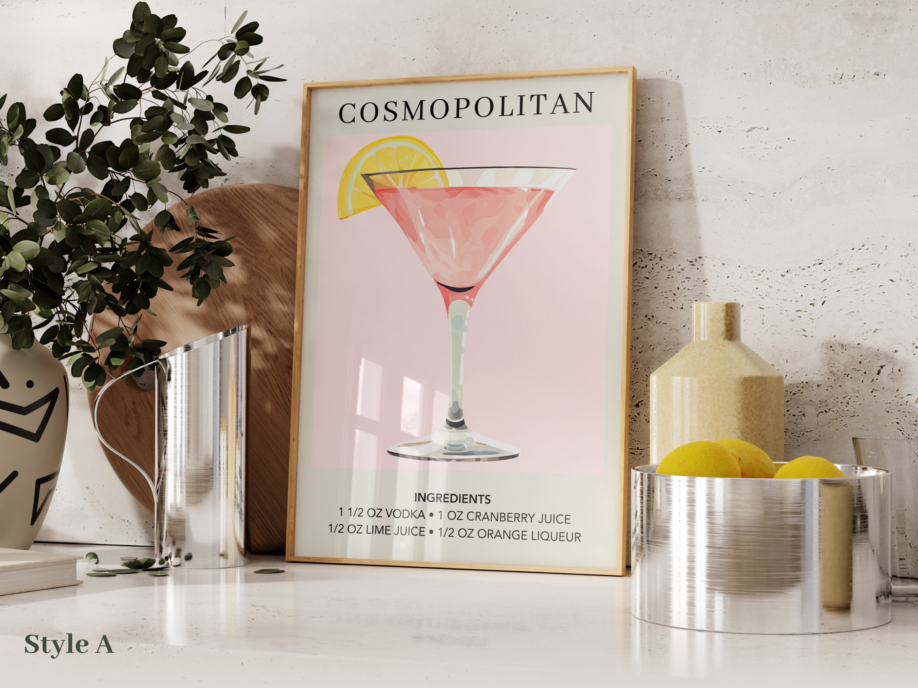 Cosmopolitan Art Print | Cocktail Art Poster | Mixology Gift for Her ...