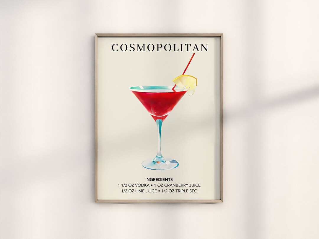 Cosmopolitan Art Print | Bar Cart Decor | Cocktail Art Poster ...