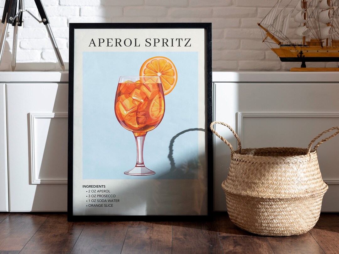 Bar Cart Aperol Spritz Art Print | Cocktail Art Decor Poster | Mixology ...