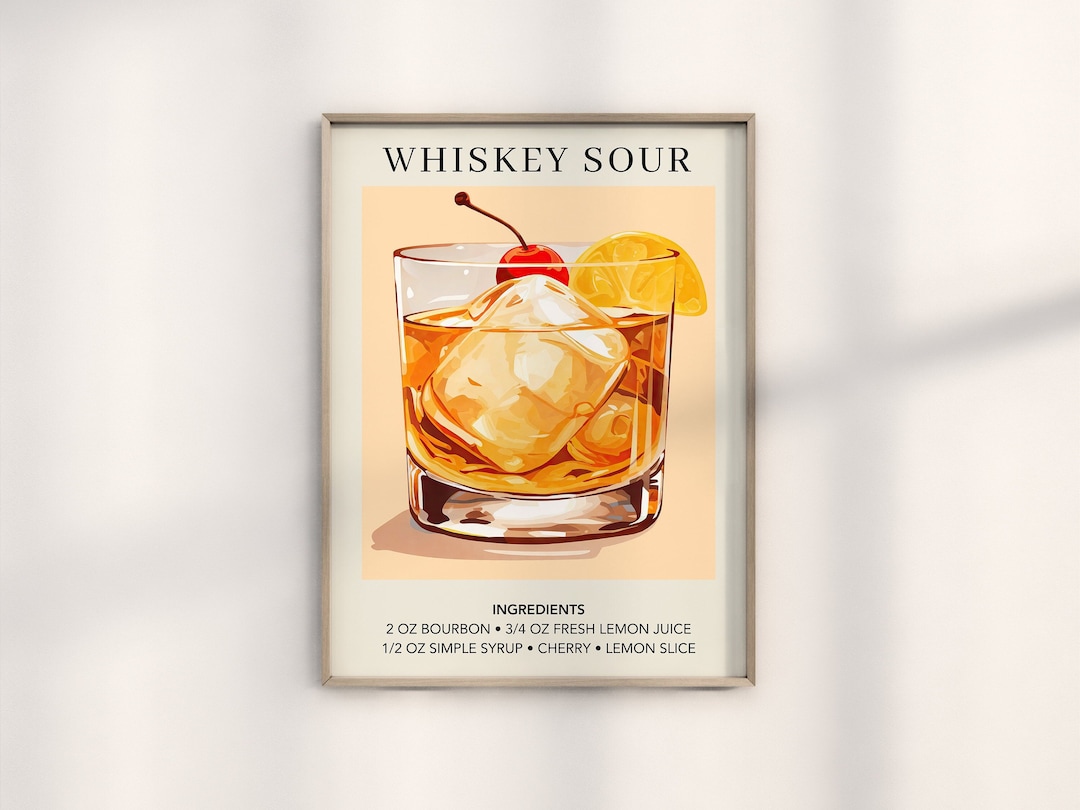 Whiskey Sour Art Print | Bar Cart Decor | Cocktail Art Poster ...
