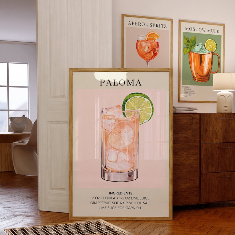 Paloma Art Print | Bar Cart Decor | Cocktail Poster | Signature Drink ...