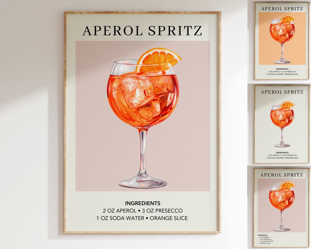 Aperol Spritz Art Print Bar Cart Decor Cocktail Poster - Etsy