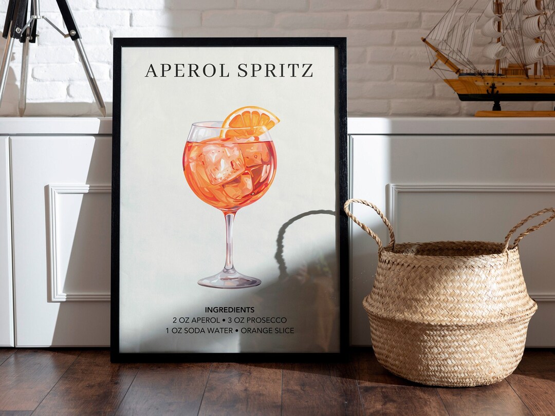 Aperol Spritz Art Print | Bar Cart Decor | Cocktail Poster | Signature ...